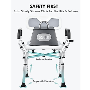 VFAUOSIT Shower Chair for Inside Shower, FSA/HSA Eligible 6-Height (550 lb) Shower Chair for Elderly and Disabled with Arms and Back, Shower Seats for Adults with Shower Bag, Bath Chairs for Seniors