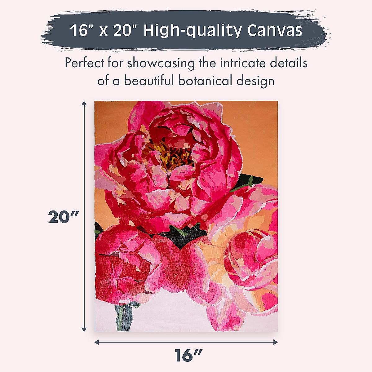 Pink Picasso Kits Botanical Floral Paint by Number for Adults | DIY Canvas Painting Kits Color by Numbers Drawing Arts and Drawing Crafts As Seen On Shark Tank | (Petal Power) 16x20 - Paint Kit Set