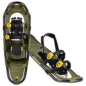 Retrospec Drifter Snowshoe for Men & Women - Aluminum Frames & a Double-Rachet Binding System - Lightweight All Terrain Snow Shoes with Heel Lifters & Pivot System - 21" Olive