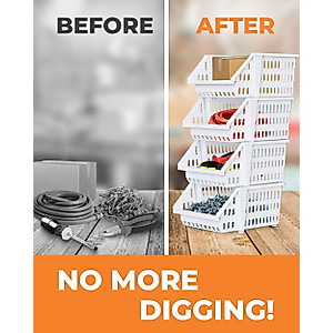 Skywin Plastic Stackable Storage Bins for Pantry - 4-Pack Small Open Front Storage Bins For Toy Organizers and Storage Bins For Pantry, Kitchen, and Bathroom Essentials (White)