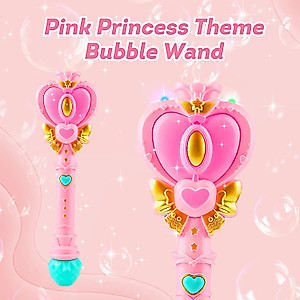 Tlkiaa Bubble Wand for Kids, Princess Toys Heart Bubble Machine Blower Maker Outdoor Toy with Light, Party Birthday Gifts Easter Basket Stuffers for 1 2 3 4 5 6 7 8 Year Old Toddlers Little Girls Pink