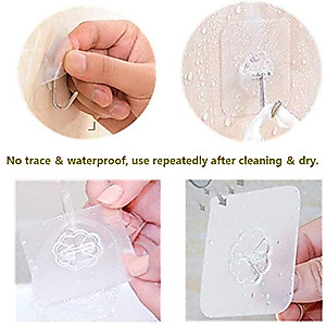 Alayaglory 20 Pack Transparent Adhesive Hooks 30 lb(Max), Waterproof and Oilproof Reusable Seamless Hooks, Heavy Duty Wall Hook for Kitchen Bathroom Office