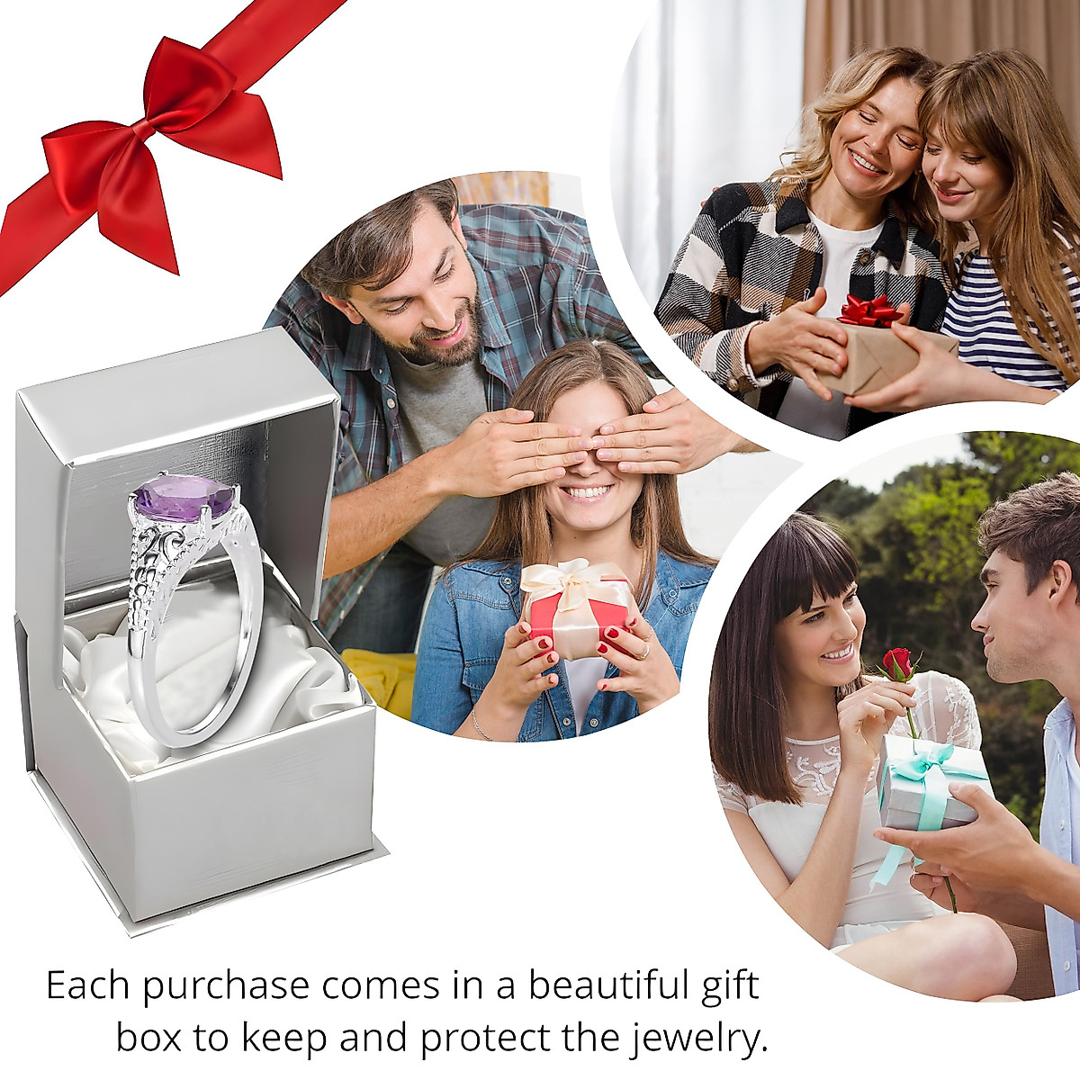 Solitaire Engagement Rings for Women in 925 Sterling Silver - Amethyst February Birthstone Promise Vintage Purple Jewelry Birthday Gifts