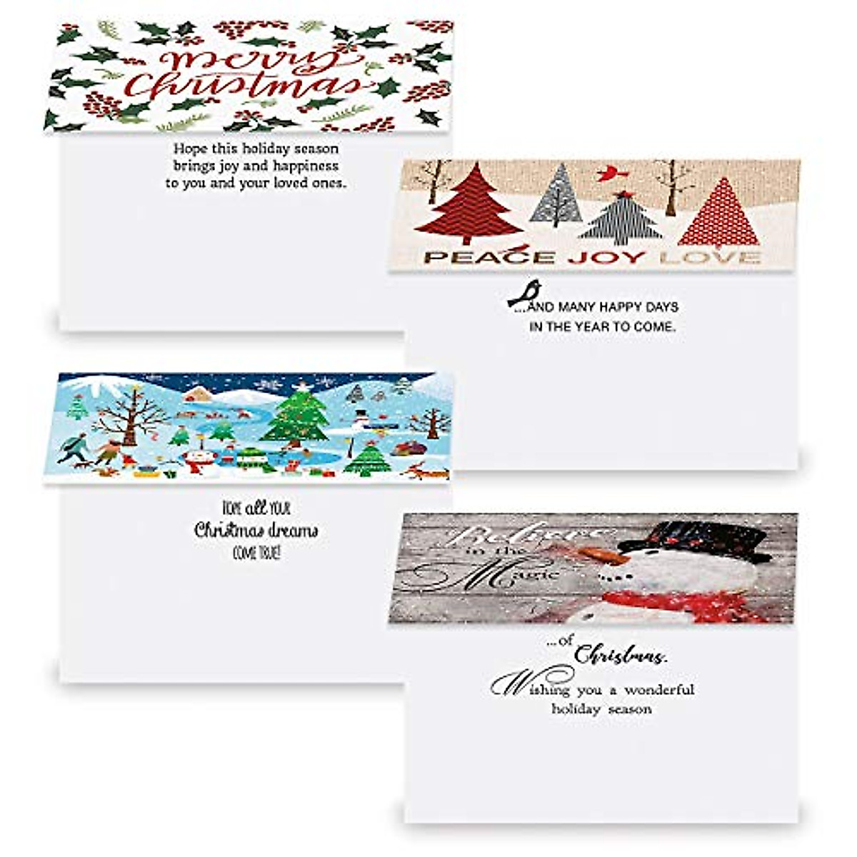 Classic Christmas Card Assortments - Holiday Greeting Cards, Set of 32, Large 5" x 7", Sentiments Inside, Envelopes Included