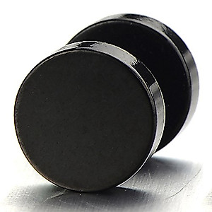10MM Black Screw Stud Earrings for Mens Women Steel Cheater Fake Ear Plugs Gauges Illusion Tunnel