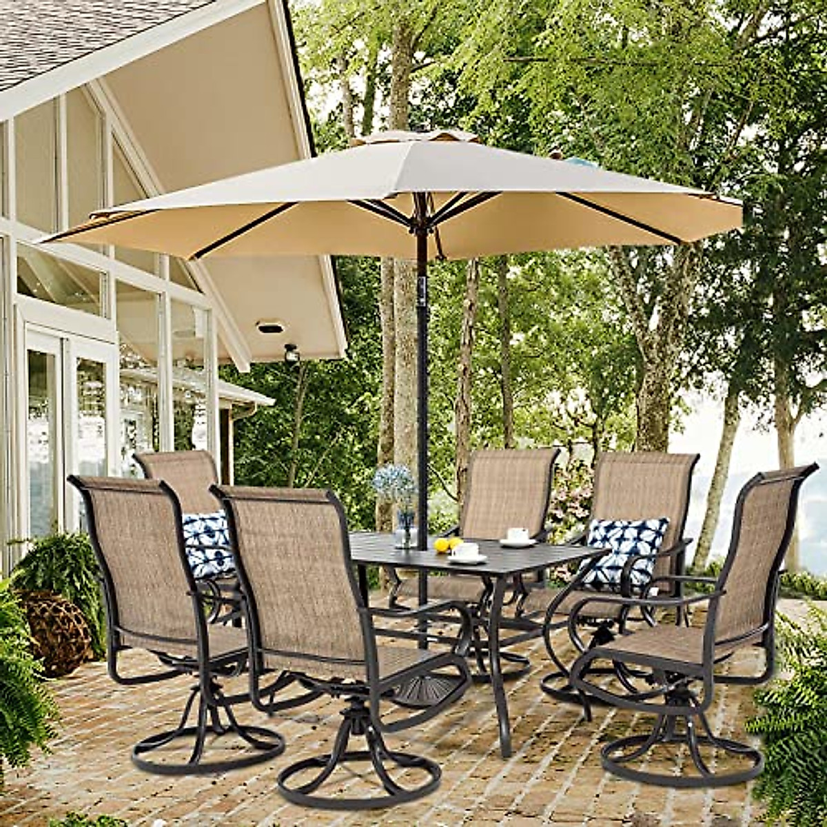 VONZOY Patio Swivel Chairs Set of 2, High Back Outdoor Dining Chair with Textilene Mesh Fabric for Lawn Garden Backyard