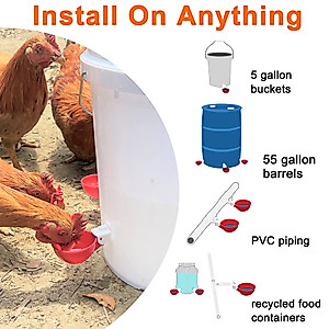 ZenxyHoC DIY Chicken Waterer Cups, 5 Pack Automatic Chicken Water Feeder Kit with 1/8'' MPT Hole Saw for Buckets Boxes Troughs, Poultry Waterer for Chicks Duck Goose Turkey or Bunny