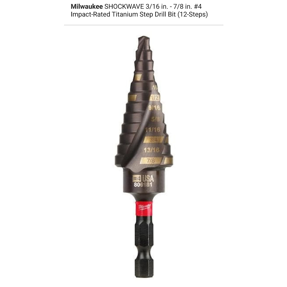 3/16 - 7/8 Impact Step Drill Bit, #4