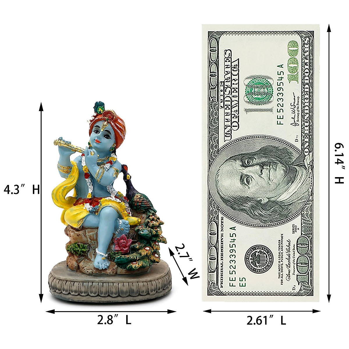 Hindu God Lord Krishna Statue – 4.3" H Indian Idol Krishna Sculpture India Wedding Baby Shower Return Gifts Diwali Gifts Home Office Mandir Temple Puja Gifts Murti Pooja Item