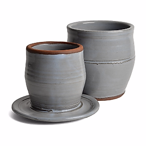 Oregon Stoneware Studio Fleur de Lys French Butter Crock, Light Blue