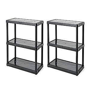 Gracious Living Light Duty 3 Tier Interlocking Storage Shelving Unit Organizers for Playrooms, Bedrooms, or Garage Spaces, Black (2 Pack)