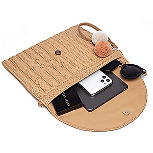 Straw Shoulder Bag Straw Clutch Women Hand-woven Straw Crossbody Bag Summer Beach Envelope Purse Wallet Khaki