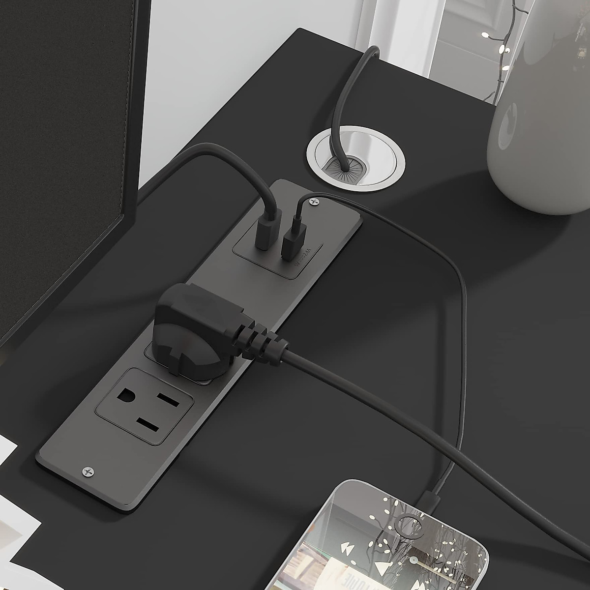 EXQUAL Modern Floating TV Stand, Black, 70.8''L x 16.3''W x 11.8''H, Wall Mounted TV Shelf with LED Lights & Power Outlet, 110 lbs Weight Capacity, for Living Room & Bedroom