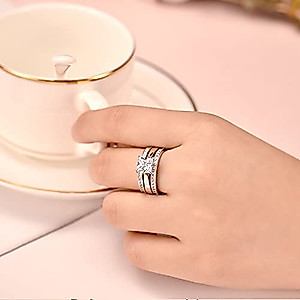 Wuziwen Princess Bridal Ring Set for Women Wedding Band Guard Enhancers CZ Sterling Silver Size 7