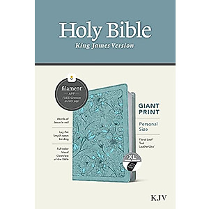 KJV Personal Size Giant Print Bible, Filament Enabled (LeatherLike, Floral Leaf Teal, Indexed, Red Letter)