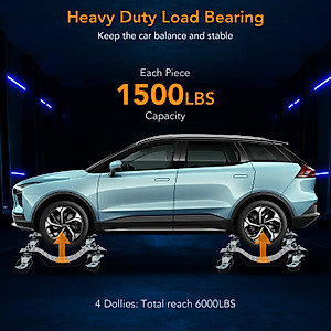 Car Dolly 4 Pack, Towallmark Wheel Car Dolly Tire Skates Premium Skates Moving Car Easy, Total 6000lbs High Load Bearing, Antiskid Plate Design, All-Direction Rotatable Wheel, 12’’x16’’, Black