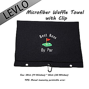 LEVLO Boss Gift Funny Golf Towel Gift for Golfer Best Boss by Par Golf Embroidered Golf Towel Gift Boss's Day (Best Boss- Black)