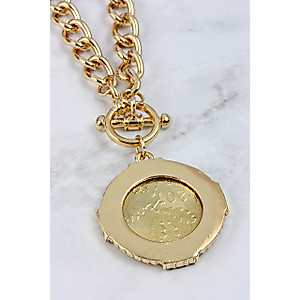 American Coin Treasures Italian 20 Lira Coin Toggle Charm Bracelet - Italian 20 Lire Goldtone Toggle Bracelet with Faceted Round Jet Glass Stones- Italian Medallion Bracelet