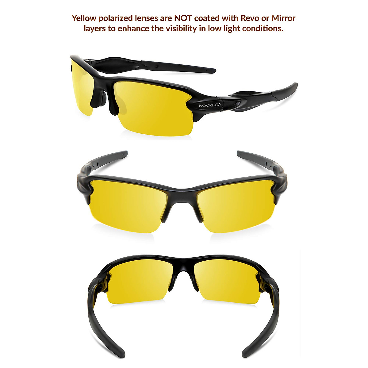 NOVATICA Night Driving Semi Polarized TAC Glasses – Yellow Clear Lens - UV Protection - Men & Women with Accessories