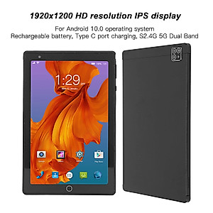 ANGGREK 8 Inch Tablet 4GB RAM 64GB ROM Expandable Up to 128GB Dual Camera 1920x1200 IPS HD Tablet for Android 10.0 100240V Black