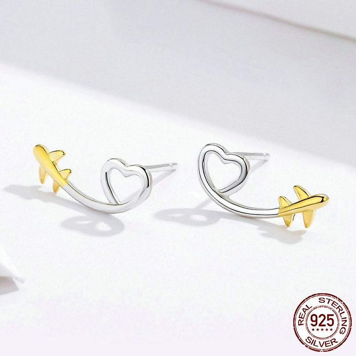 925 Sterling Silver Earrings for Women Heart-Shaped Airplane Small Earrings Stud Trendy Unique Aesthetic Dainty Minimalist Hippie Kpop Earrings Bulk