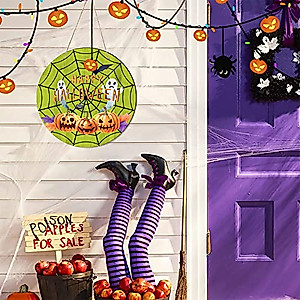 FRAKYEN Halloween Wood Door Sign Halloween Decoration Door Hangers Halloween Welcome Sign Front Door Halloween Wreath Farmhouse Halloween Decoration