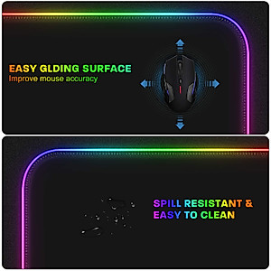 LeadsaiL RGB Gaming Mouse Pad, 15 Light Modes LED Soft Extra Extended Large Mousepad, Non-Slip Rubber Base Computer Keyboard Mouse Mat with Durable Stitched Edges- 31.5 X 12 Inch (RGB Black)