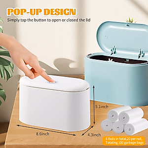 Mini Trash Can with Lid, Desktop Small Trash Can, Removable Small Garbage Can, Pop Up Countertop Wastebasket for Bathroom,Office,Kitchen,Desk,Car, Free 5 roll Bags