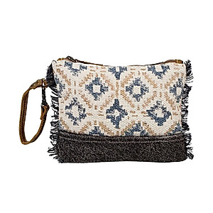 Myra Bag Exude Charm Pouch Upcycled Canvas, Rug, Leather & Cowhide S-2661