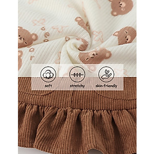 YENTAKE Newborn Baby Girl Dresses Clothes Long Sleeve Ruffle Romper Infant Suspender Skirt Set Baby Overall Fall Outfits (Brown, 12-18M)