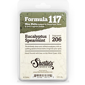 Shortie's Candle Company Eucalyptus Spearmint Wax Melts - Formula 117-1 Highly Scented 3 Oz. Bar - Made with Essential & Natural Oils - Fresh & Clean Air Freshener Cubes Collection