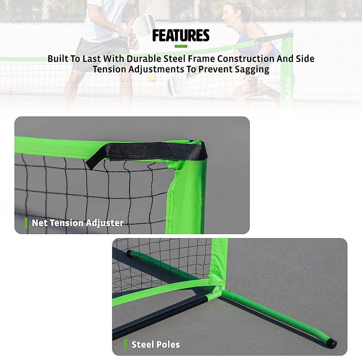 Pro Focus Pickleball Net Set – Includes 4 Player Wooden Pickleball Paddles and 3 Pickleballs; Outdoor and Indoor Fun for Adults and Families, All Skill Levels