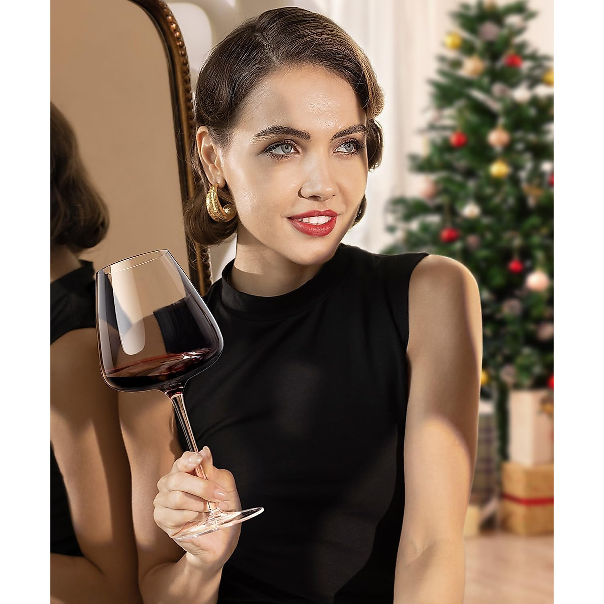 OJA Red Wine Glasses Set of 4, Large Burgundy Glasses-23 OZ, Hand Blown Crystal Glasses- Light, Clear, Best for Wine tasting, Birthday, Christmas, Anniversary