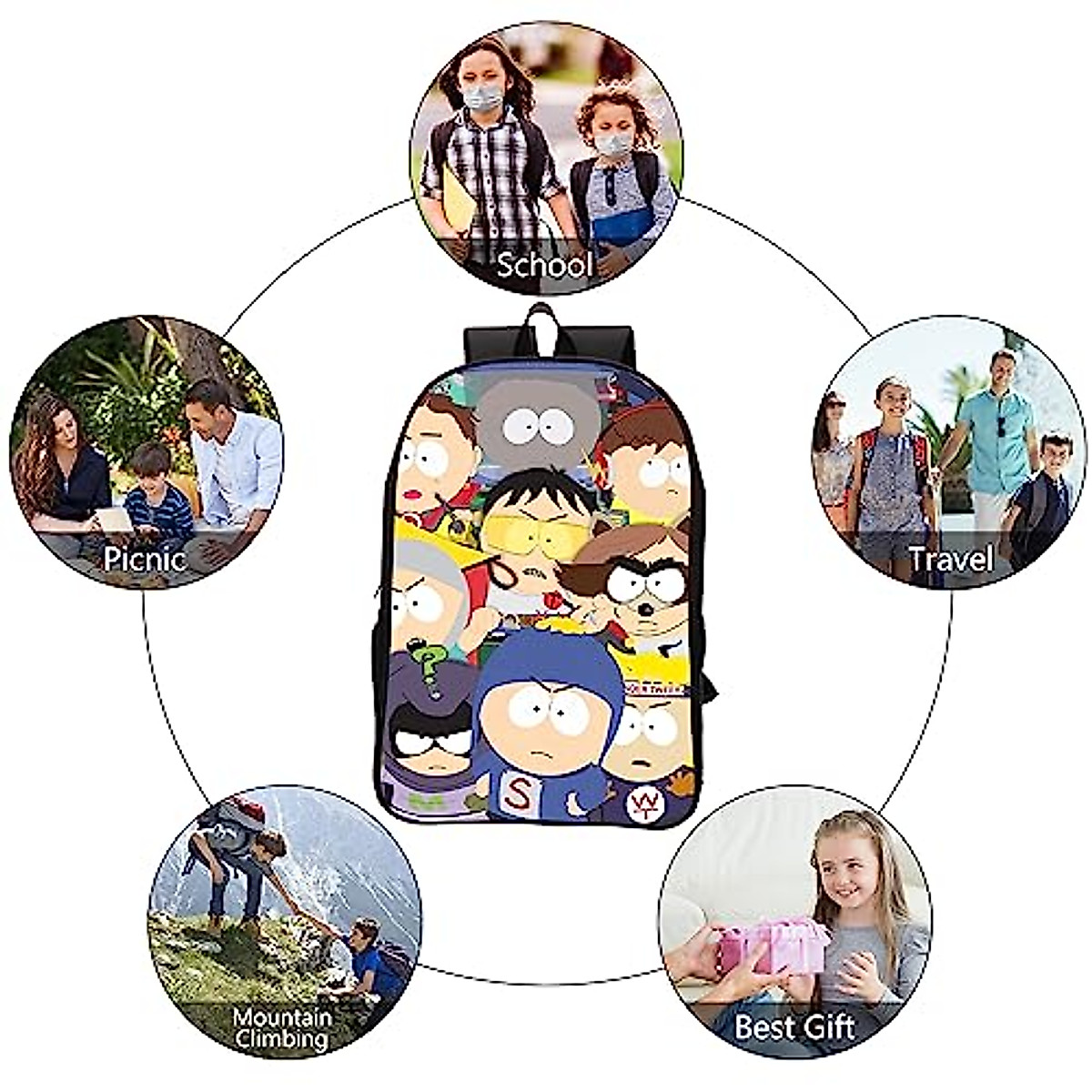 Lesome 3-Piece School Backpack,South North Park Backpack Boys Girls School Bag Back to School Supplies with Lunch Box and Pencil Case