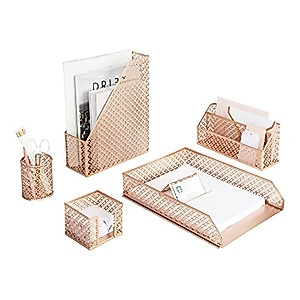 BLU MONACO 6 Piece Rose Gold Desk Organizer Set - Desk Sets- Office Set- Rose Gold Desk Accessories - Desktop Organization