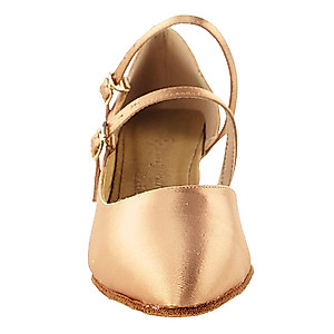 Very Fine Dance Shoes - Ladies Practice, Cuban Low Heel Ballroom Dance Shoes - PP201-1.2-inch Heel and Foldable Brush Bundle - Tan Satin - 4.5