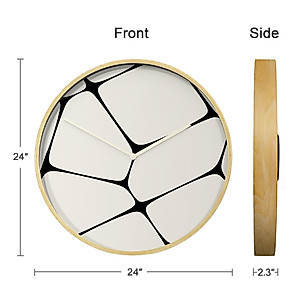 SIGNLEADER 24 Inches Round Wooden Wall Clock Silent Battery Operated, Home Decorative Large Wall Clock, Black & White Pebble Tile Clock Wall Art Decor for Living Room Kitchen Bedroom Office Classroom