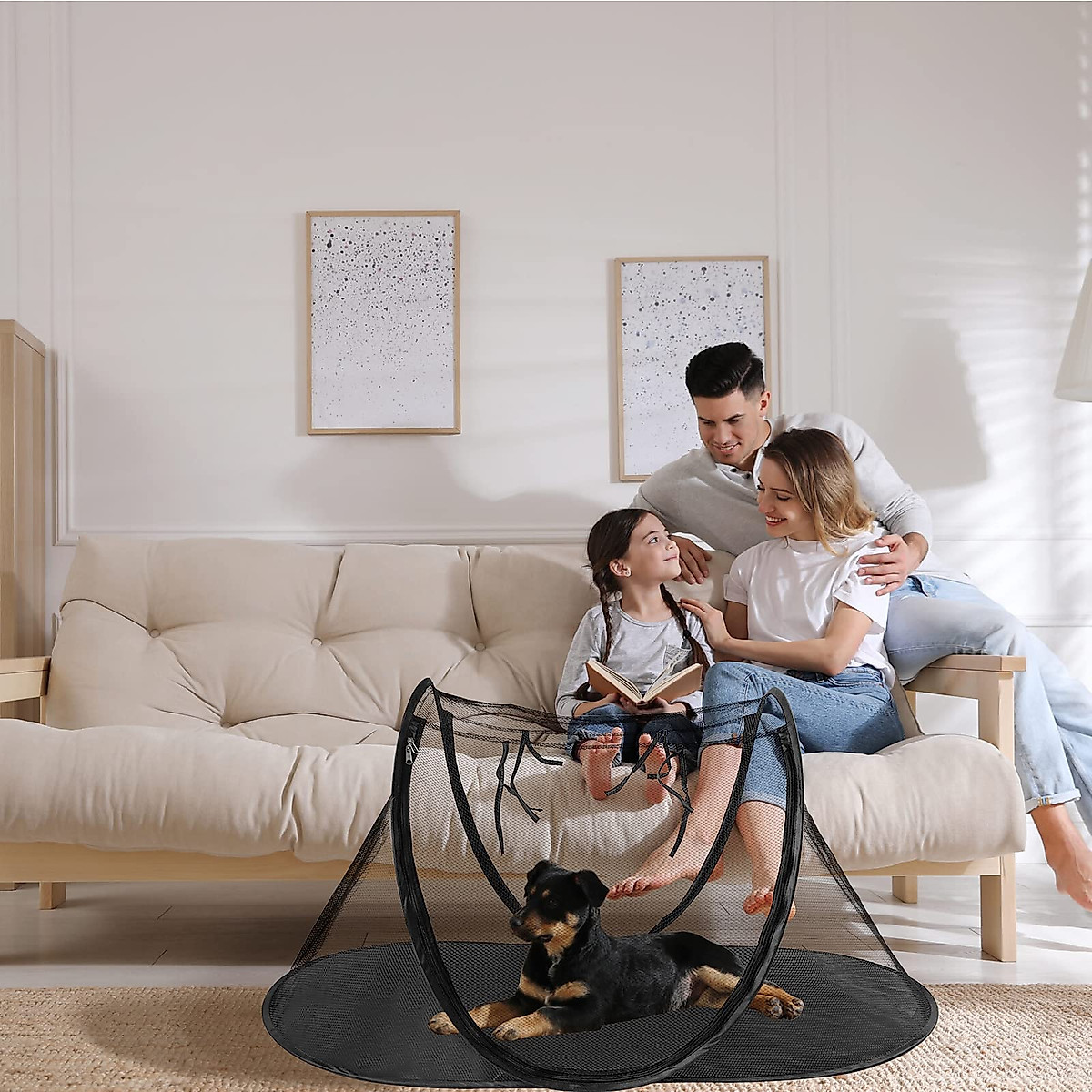 Cat Tent Outdoor, Realife Two Doors Pet Enclosure Pop Up Tent, Indoor Pet Tent Playpens for Cats and Small Animals in Deck, Yard, Patio, Park, Portable Exercise Tent with Carry Bag (Black)