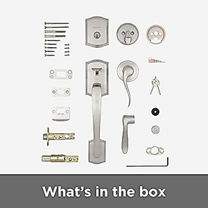 Kwikset 98180-021 Prescott Single Cylinder Front Door Handleset with Tustin Lever Featuring SmartKey Security and Microban Antimicrobial Protection in Satin Nickel