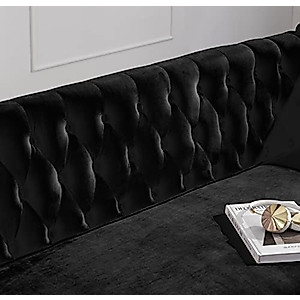 EMKK Small Velvet 2-Seater Couch with Pillows, Loveseat Accent Sofa, Living Room Sofá with Tufted Backrest, Black