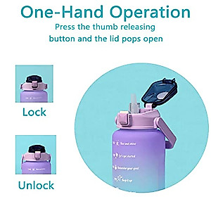 UOMNICUE 70oz / Half Gallon Water Bottle with Straw &Time Marker to Drink, BPA Free Leakproof Motivational Water Bottle with Handle & Wide Mouth, Large Sports Water Bottle for Outdoor Camping