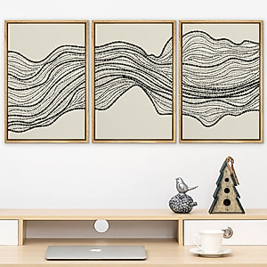 SIGNLEADER Framed Canvas Print Wall Art Set Geometric Black Tan Wave Landscape Abstract Shapes Illustration Modern Art Minimalism Decorative Nordic for Living Room, Bedroom, Office - 24"x36"x3 NATURAL