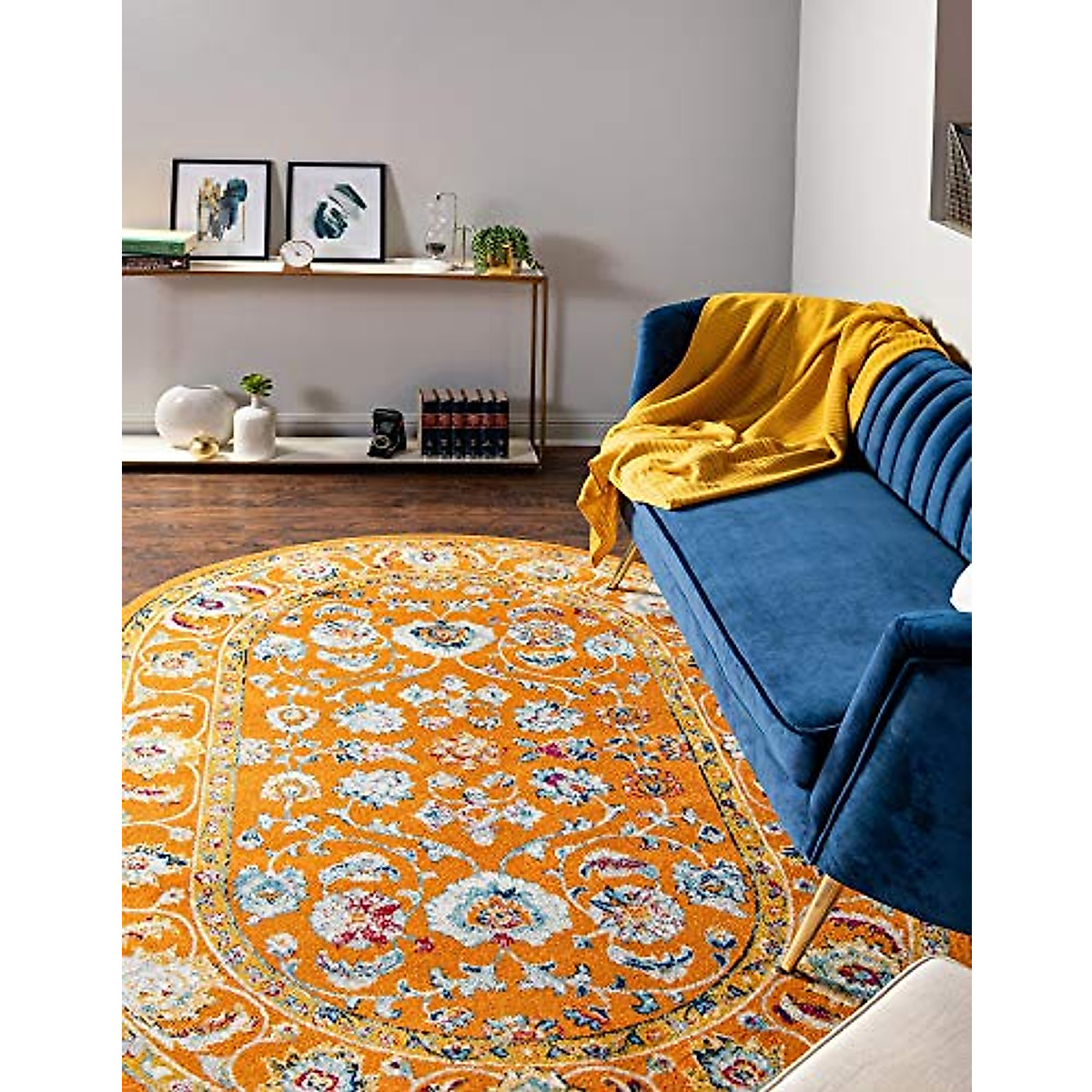 Rugs.com Aurelia Collection Rug – 5' x 8' Oval Orange Medium-Pile Rug Perfect for Living Rooms, Large Dining Rooms, Open Floorplans