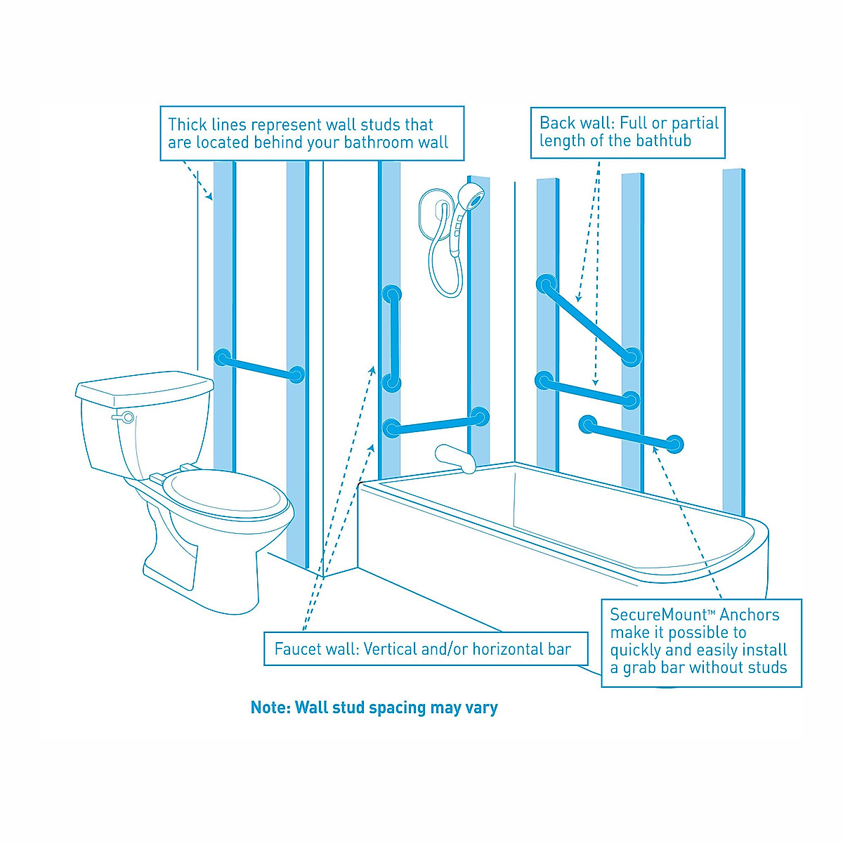 Moen Bathroom Safety 24-Inch Shower Grab Bar with a Slip-Resistant Peened Texture and Concealed Screws for Handicapped or Elderly, R8724P