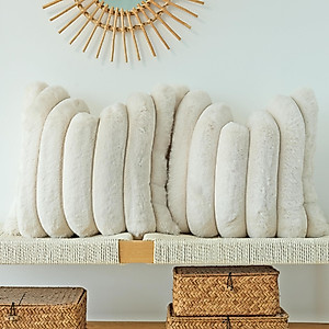 JOJUSIS Pack of 2 Faux Fur Plush Decorative Throw Pillow Covers Couch Cushion Case Soft Fluffy Pillowcases Wide Stripe Beige 20 x 20 Inch