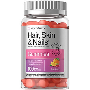 Horbäach Hair Skin and Nails Gummies | 100 Count | with Biotin | Fruit Flavored Vitamins | Non-GMO, Gluten Free Supplement