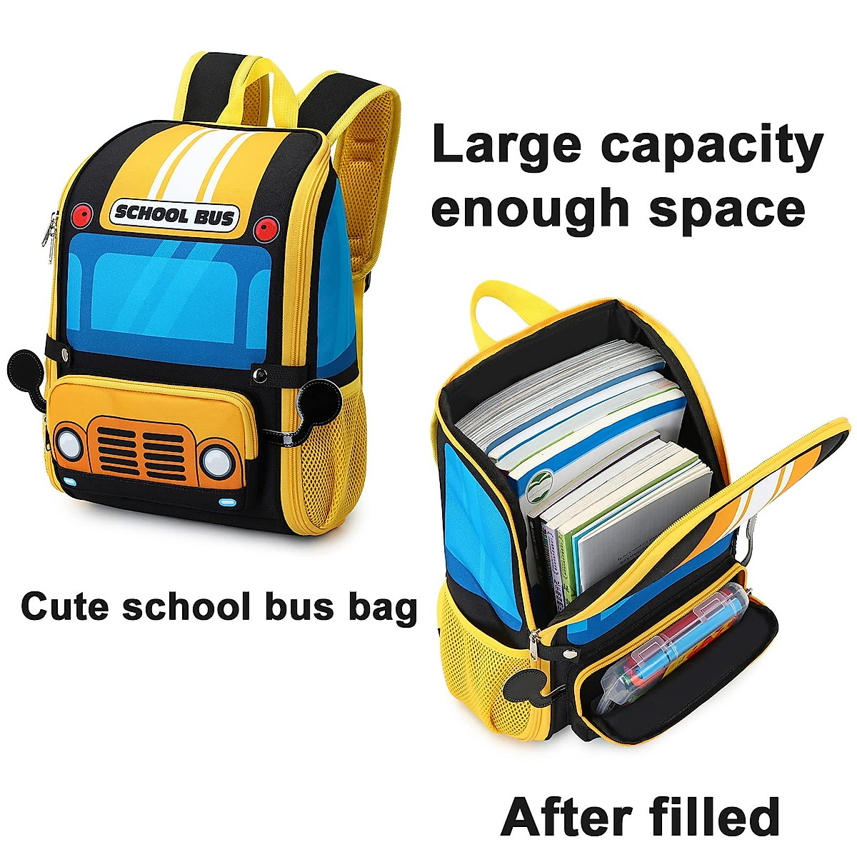 Kids Backpack for Boys Girls Preschool Bookbags 3D Cartoon Daycare Toddler Bags Yellow and Blue