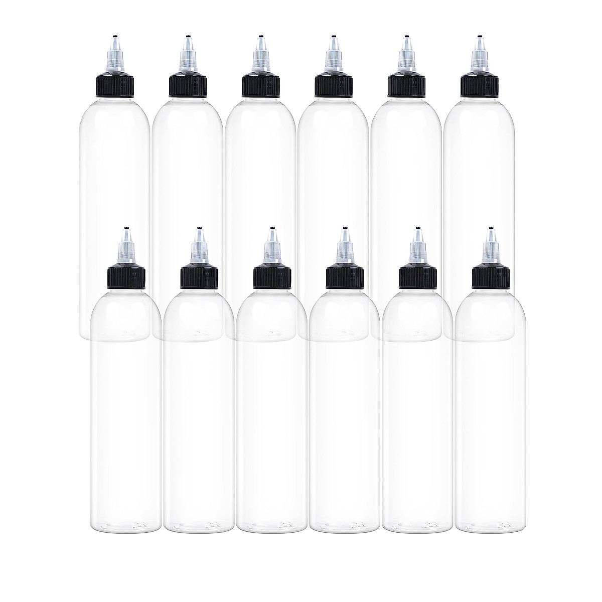EOSAU 12Pcs 8oz Squeeze Bottles with Black Twist Top Cap, 250ml Clear Dispensing Bottles, Empty Refillable Bottle for Hair Oil Inks, Crafts, Liquids
