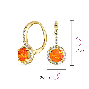 Antique Style Gemstone Cubic Zirconia Accent Pave Halo CZ Round Solitaire Circle Created Opal Drop Earrings For Women Lever Back Yellow Gold Plated .925 Sterling Silver October Birthstone