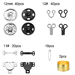 112 Pairs Sewing Hooks and Eyes Closure Set 3 Styles Sewing Skirt Hooks, Sew-on Snaps, Hook and Eye Latches for Trousers Skirt Dress Bra Sewing DIY Crafting